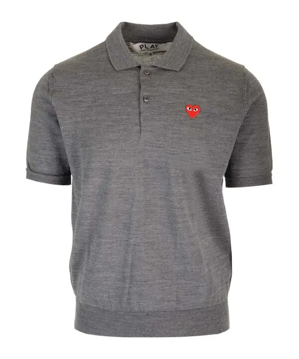 Comme Des Garçons Heart Patch Polo Shirt - Gray