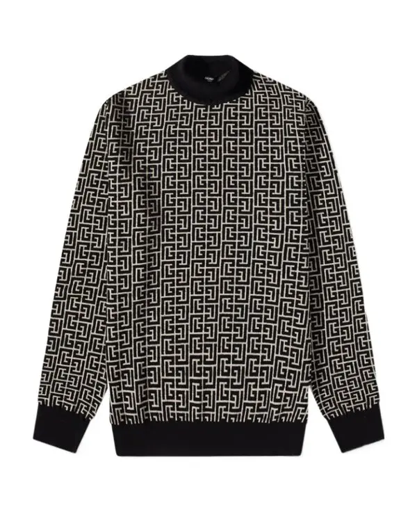 Balmain Monogram Intarsia Knitted Roll-neck Jumper - Black
