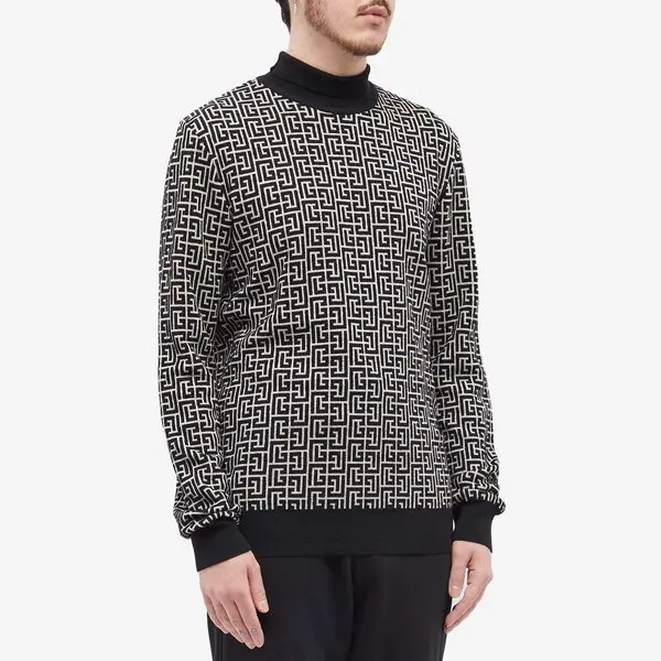 Balmain Monogram Intarsia Knitted Roll-neck Jumper - Black