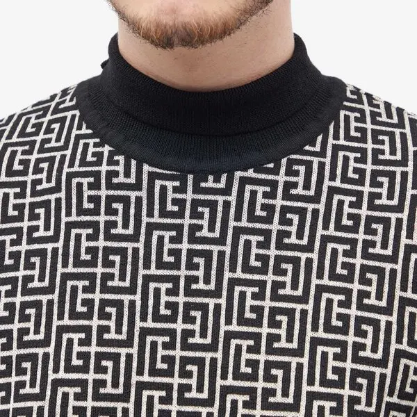 Balmain Monogram Intarsia Knitted Roll-neck Jumper - Black