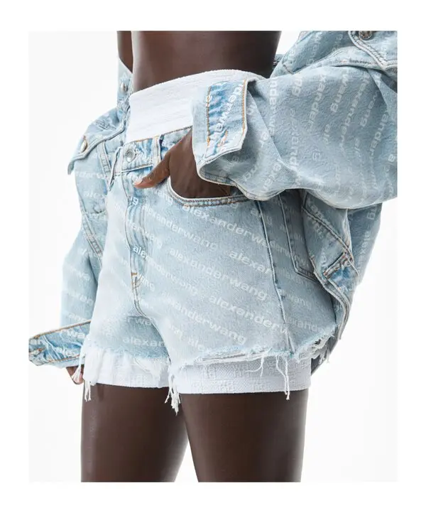 Alexander Wang Logo Print Denim Shorts