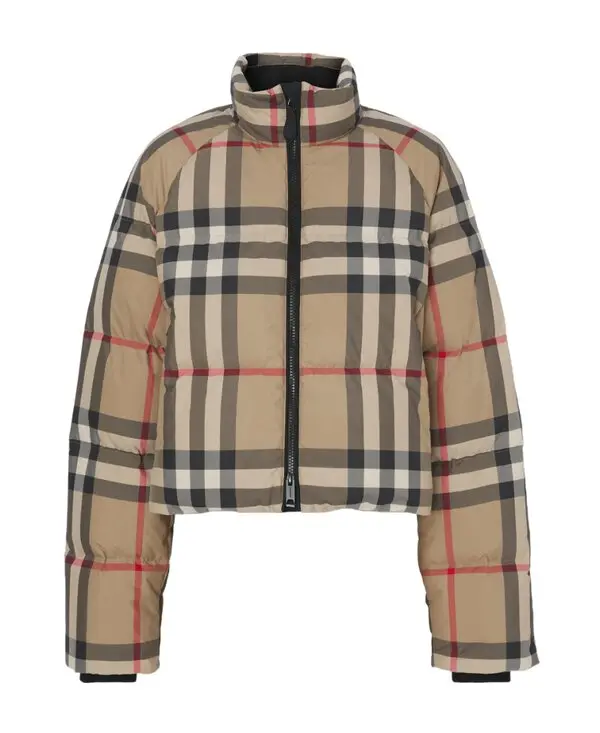 Burberry Checked Padded Jacket - Nude