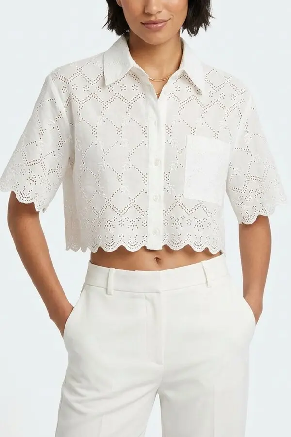 MSGM Cropped Buttoned Shirt With Classic Collar