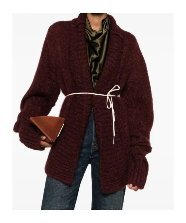 Dries Van Noten Long Sleeve Cardigan With Lace-up Details - Brown