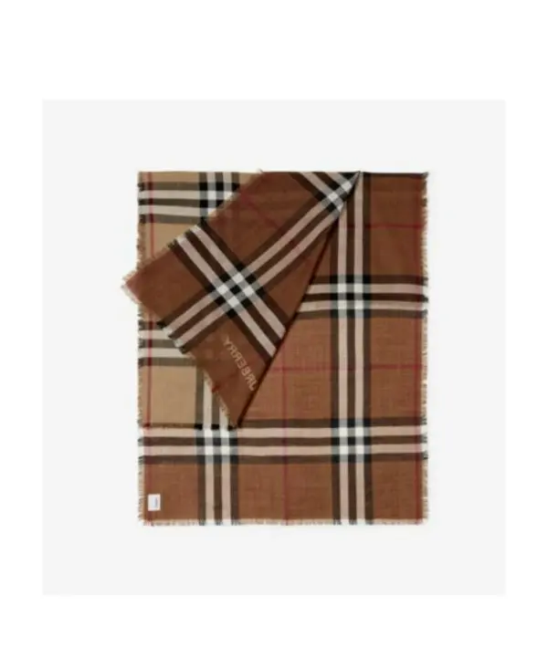 Burberry Frayed Edge Checked Scarf - Brown