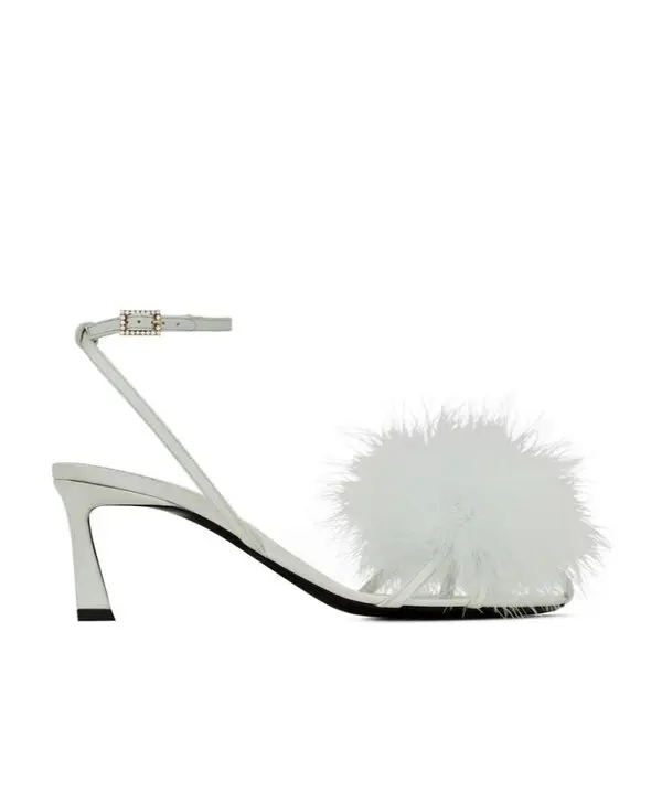 Saint Laurent Mae Pointed Toe Mules With Feather Tassels - White