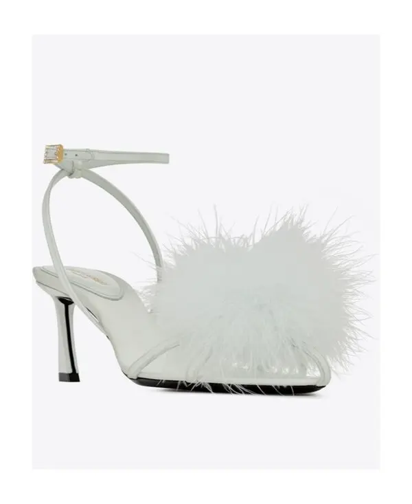 Saint Laurent Mae Pointed Toe Mules With Feather Tassels - White