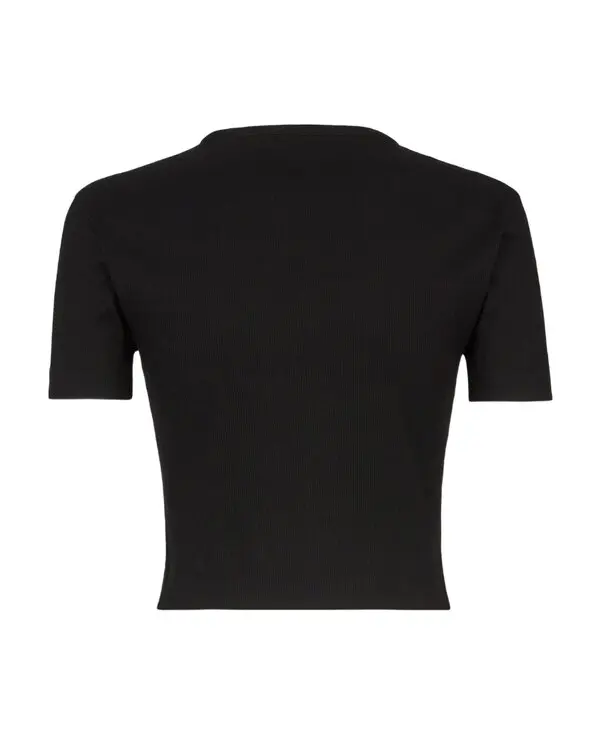 Fendi Logo Embroidered Crewneck Cropped T-shirt - Black