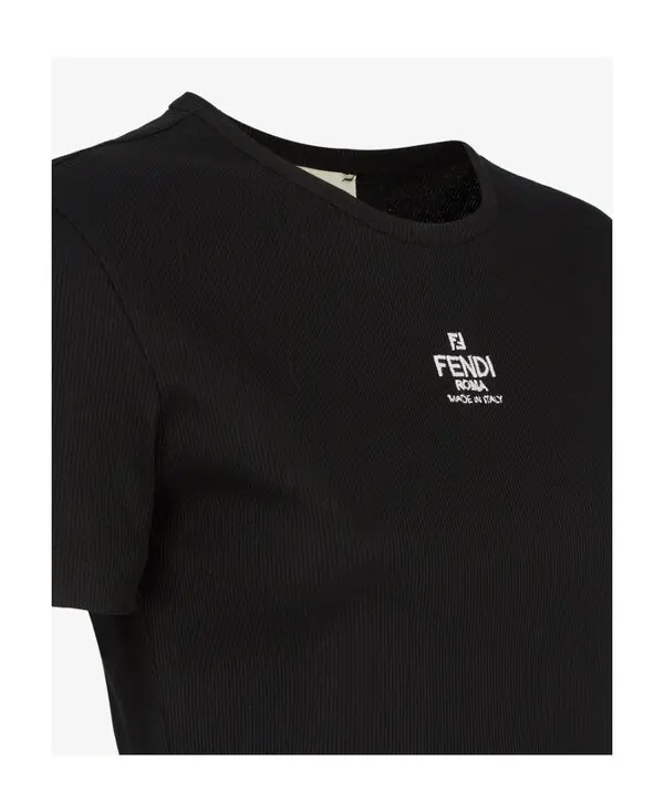 Fendi Logo Embroidered Crewneck Cropped T-shirt - Black