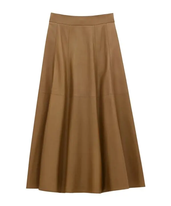 Saint Laurent Long Skirt In Lambskin - Kaki