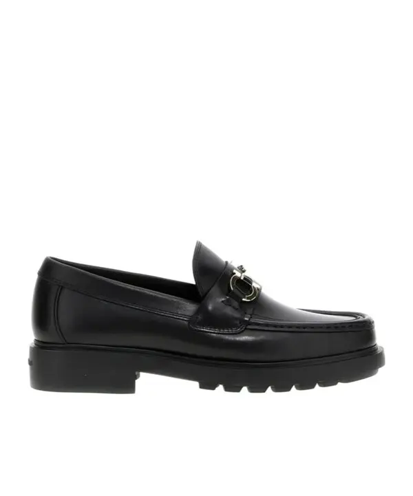 FERRAGAMO Gancini Plaque Leather Loafers