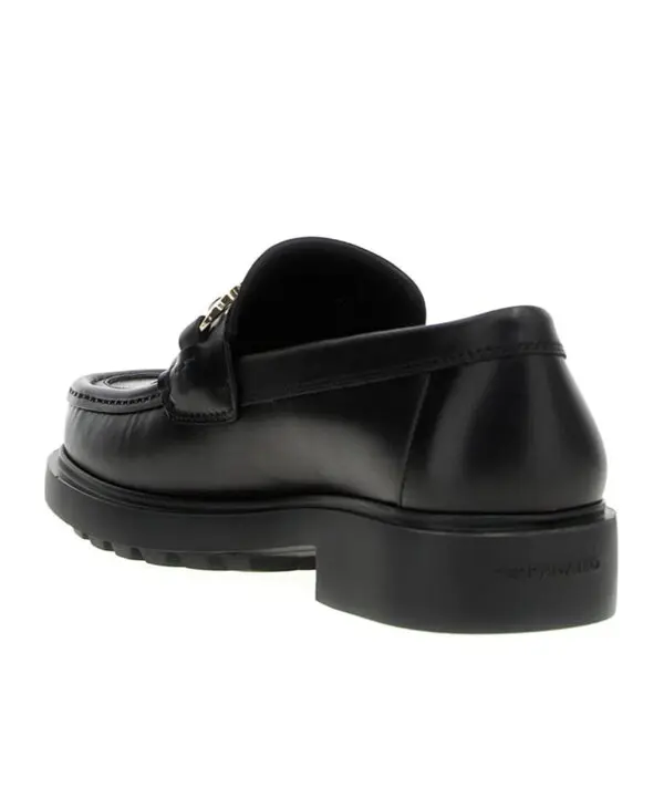 FERRAGAMO Gancini Plaque Leather Loafers