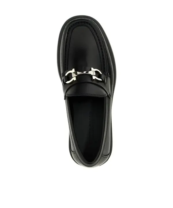 FERRAGAMO Gancini Plaque Leather Loafers