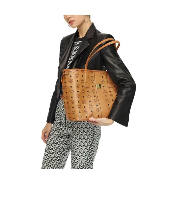 Mcm Liz Visetos Medium Double-sided Shopping Bag With Monogram Pattern