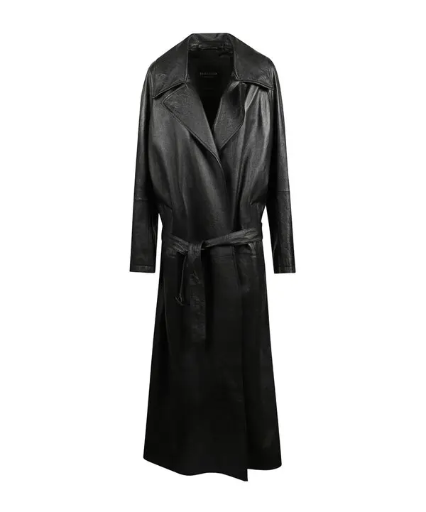 Balenciaga Leather Trench Coat - Black