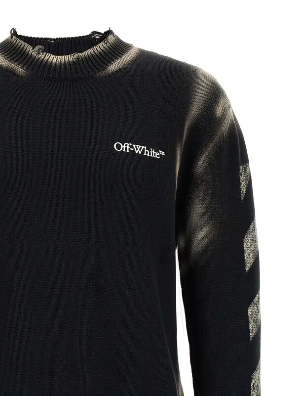 Off-White Distressed Logo Embroidered Crewneck Jumper - Black