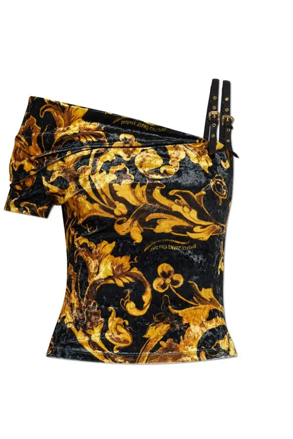 Versace Barocco Printed Off-shoulder Velvet Top - Black
