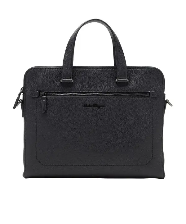FERRAGAMO Logo Zipper Briefcase - Black