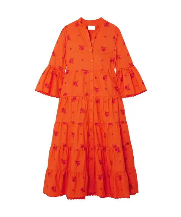 Erdem Laminated Floral Print Tiered Midi Dress