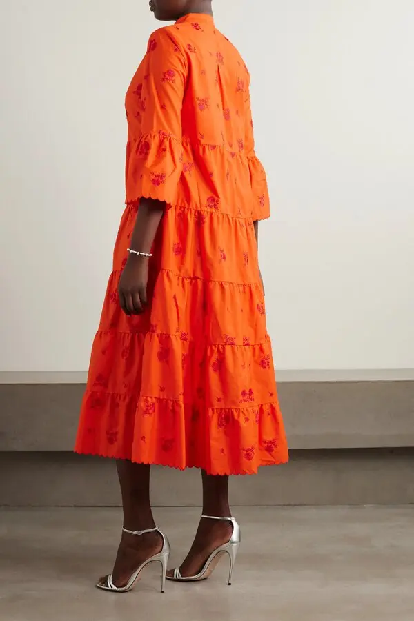 Erdem Laminated Floral Print Tiered Midi Dress