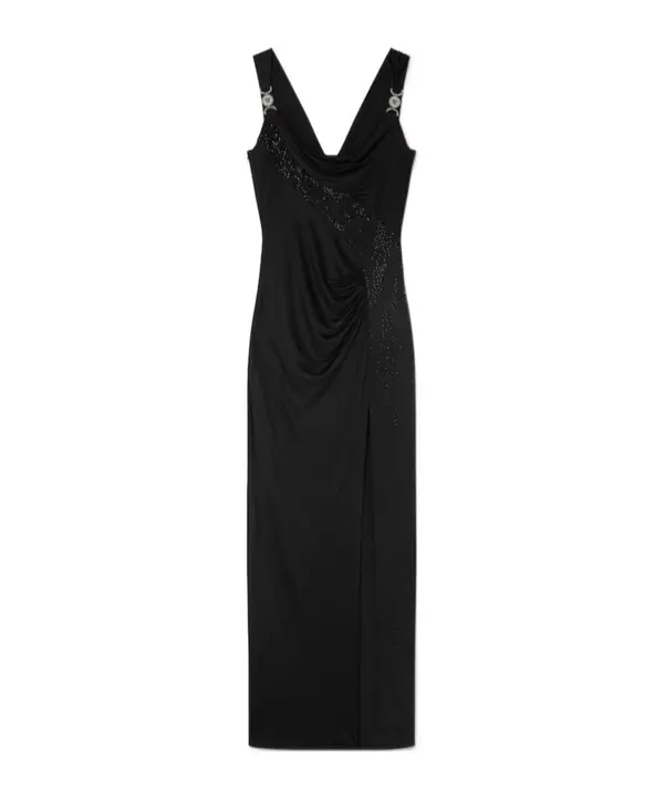 Versace Sleeveless Draped Dress With Medusa '95 Hardware - Black