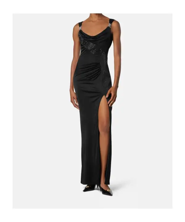 Versace Sleeveless Draped Dress With Medusa '95 Hardware - Black