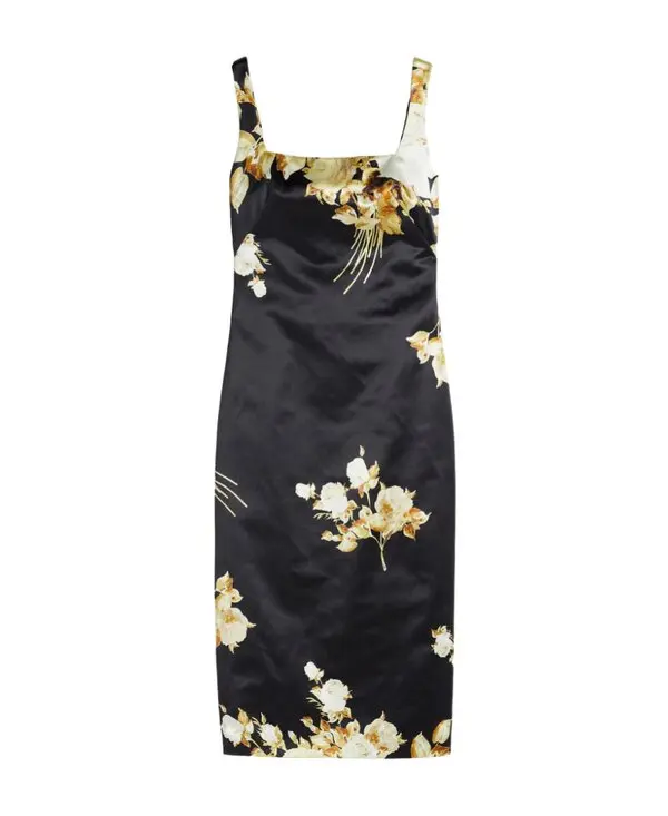 Max Mara Sleeveless Floral Print Silk Blend Duchess Dress - Black