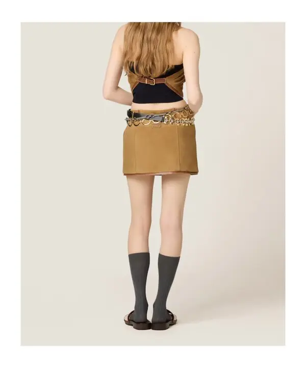 Miu Miu Suede Mini Skirt With Calfskin Trim - Malted Beige