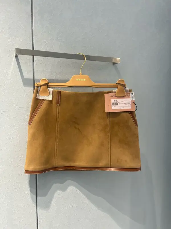 Miu Miu Suede Mini Skirt With Calfskin Trim - Malted Beige