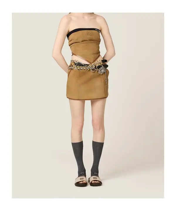 Miu Miu Suede Mini Skirt With Calfskin Trim