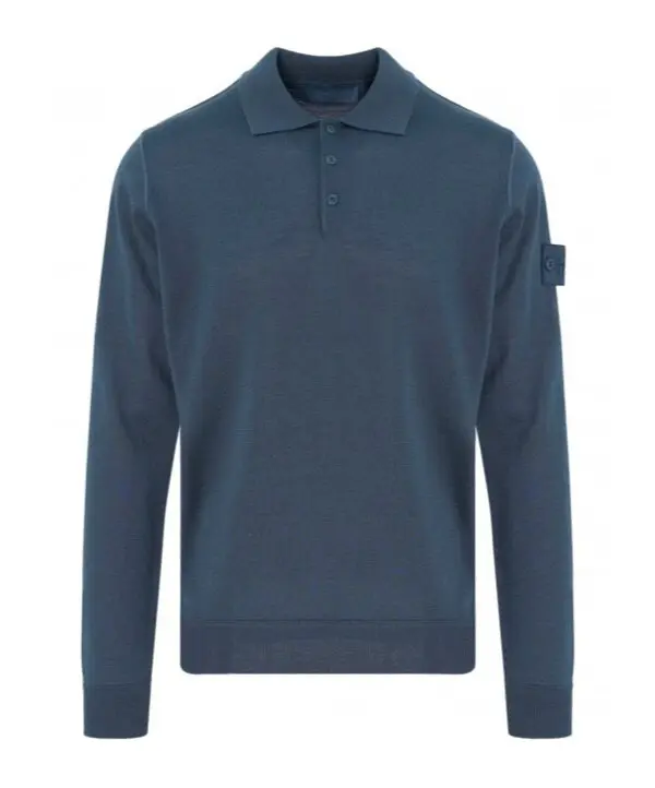 Stone Island Logo Patch Knitted Polo Shirt