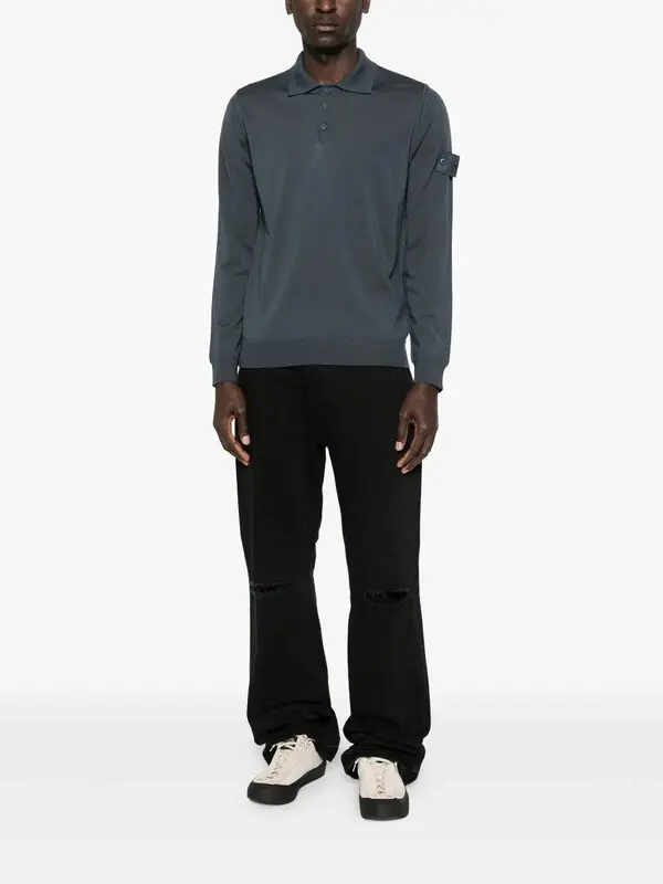 Stone Island Logo Patch Knitted Polo Shirt