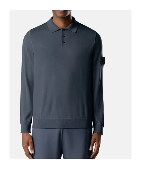 Stone Island Logo Patch Knitted Polo Shirt