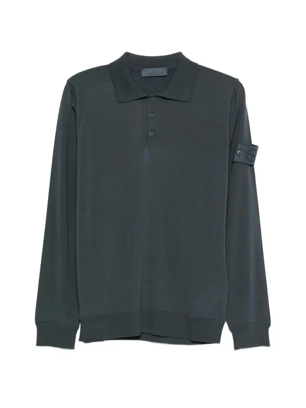 Stone Island Logo Patch Knitted Polo Shirt