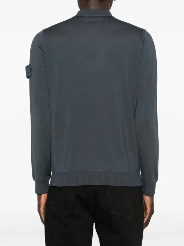 Stone Island Logo Patch Knitted Polo Shirt