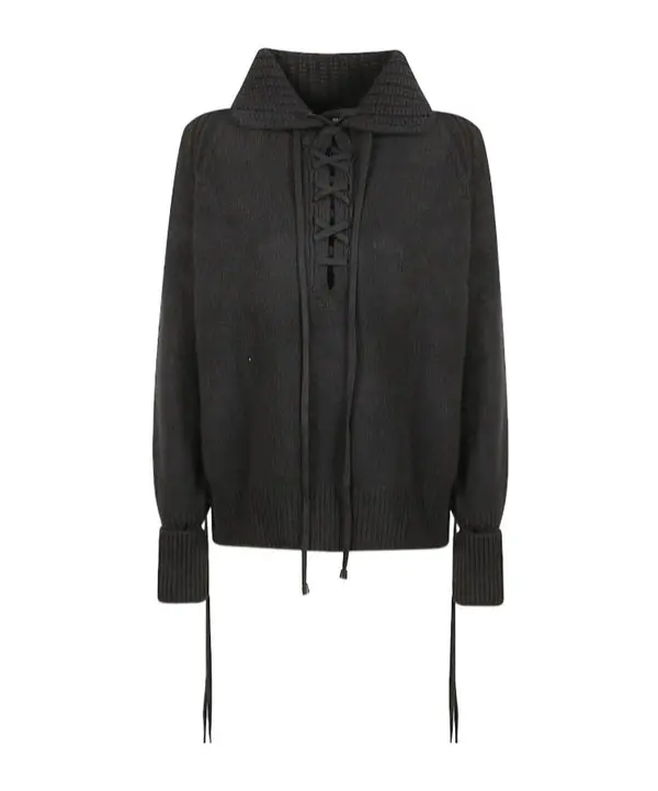 Ermanno Scervino Lace-up Knitwear With Ribbed Details - Black