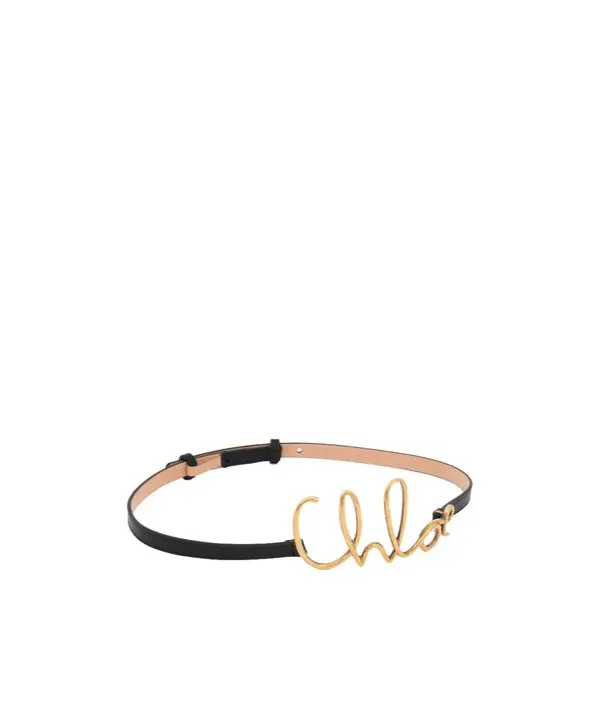 Chloé Iconic Small Belt With Gold Tone Logo - Black