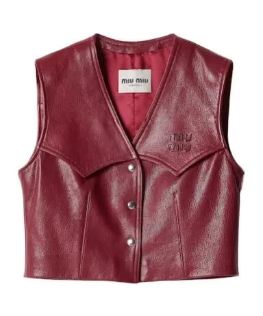 Miu Miu Embossed Logo Leather Vest - Red Currant