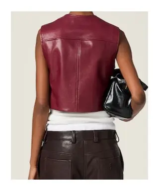 Miu Miu Embossed Logo Leather Vest - Red Currant
