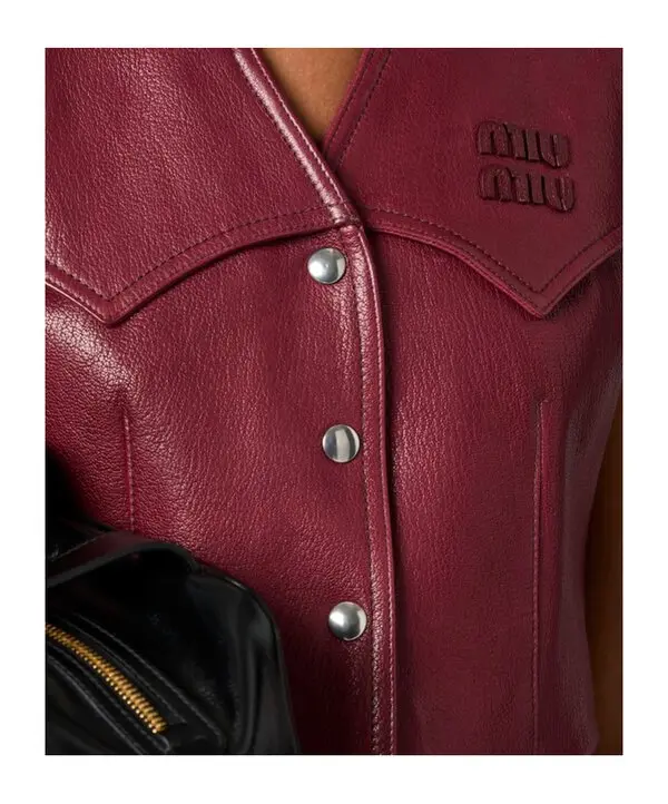 Miu Miu Embossed Logo Leather Vest - Red Currant