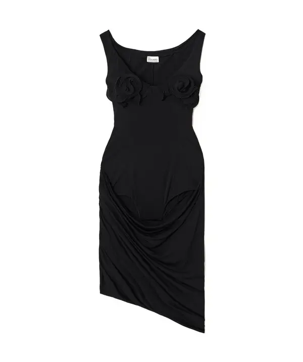 Magda Butrym Sleeveless Dress With Floral Decoration And Asymmetrical Skirt - Black