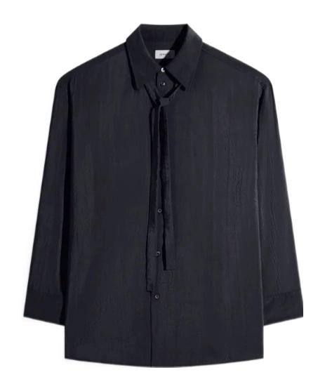LEMAIRE Long-sleeved Pleated Shirt With Front Tie Detail - Black