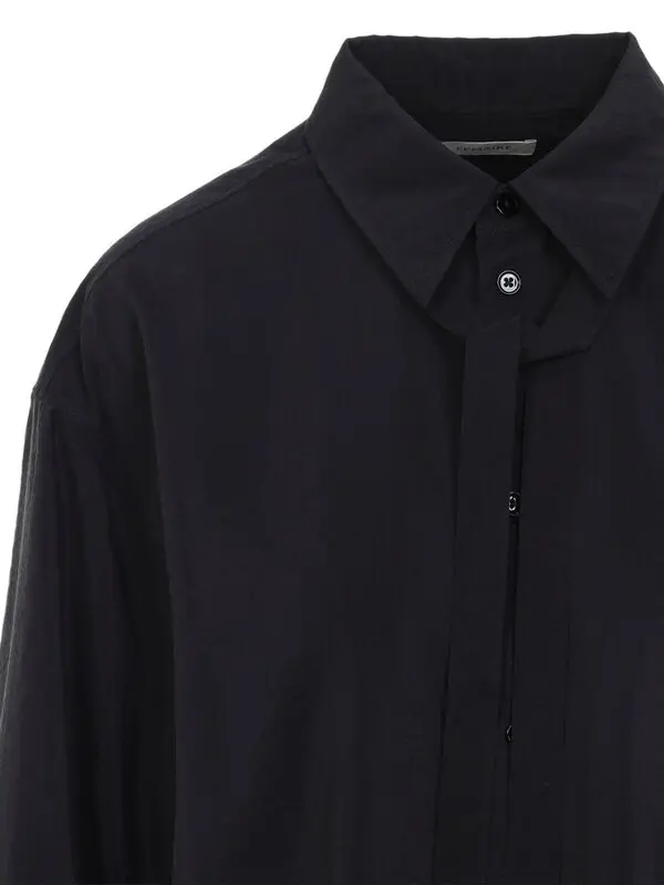 LEMAIRE Long-sleeved Pleated Shirt With Front Tie Detail - Black