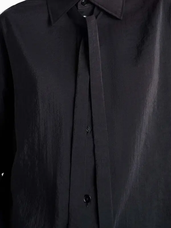 LEMAIRE Long-sleeved Pleated Shirt With Front Tie Detail - Black