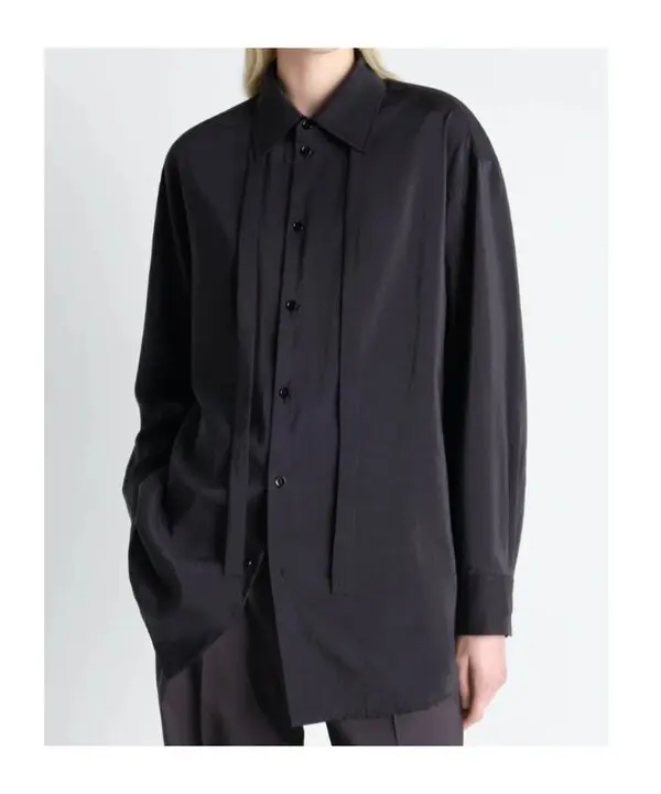 LEMAIRE Long-sleeved Pleated Shirt With Front Tie Detail - Black