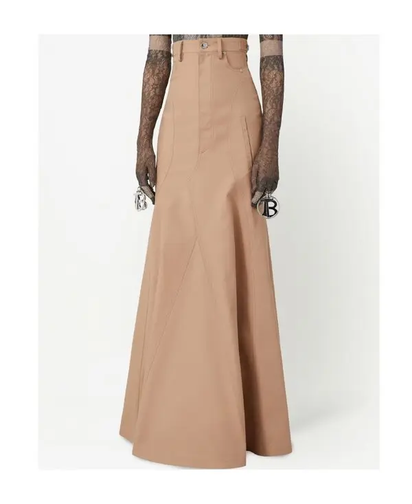 Burberry High-waist Flared Gabardine Maxi Skirt
