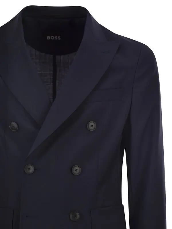 Hugo Boss Double-breasted Long-sleeved Jacket - Blue