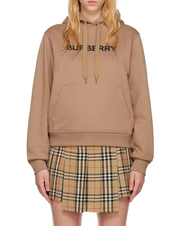 Burberry Logo Print Drawstring Hoodie - Nude