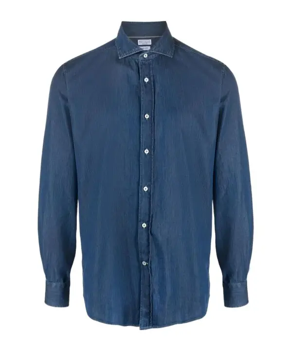 Brunello Cucinelli Curved Hem Buttoned Denim Shirt