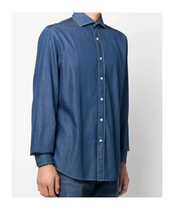 Brunello Cucinelli Curved Hem Buttoned Denim Shirt